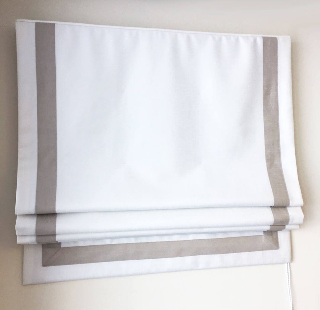 Custom Roman Shades, Cheval Natural With Linen Border, Linen Roman ...