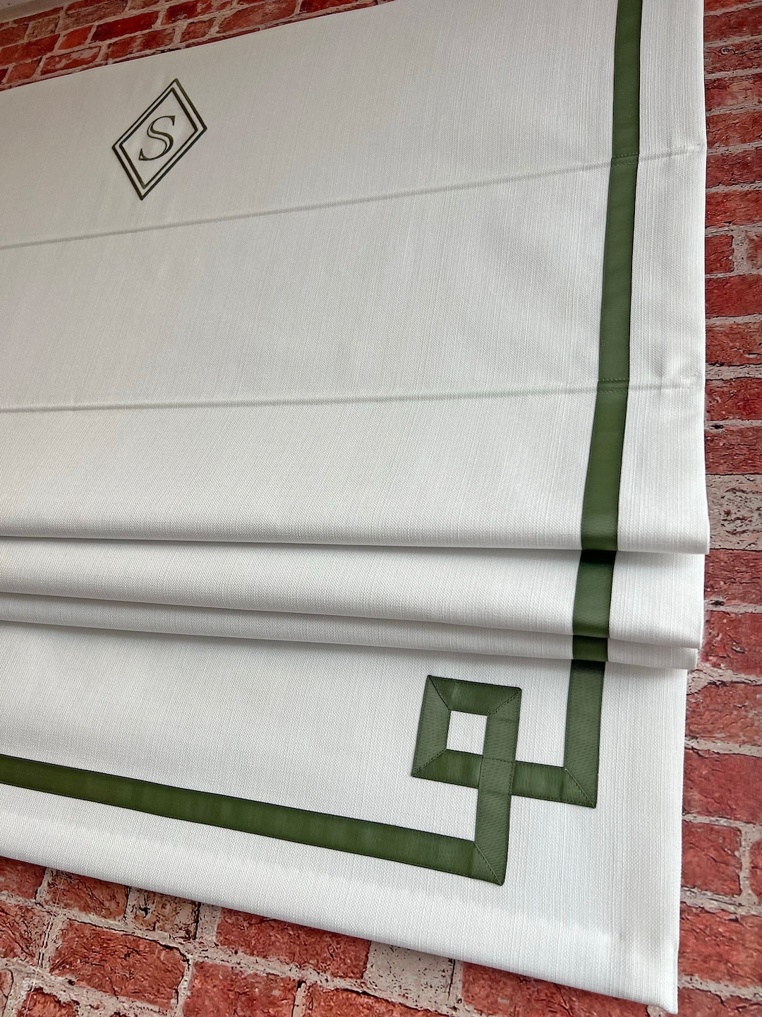 Custom Roman Shade, Flat Roman Shade "greek Key Border", White Roman ...