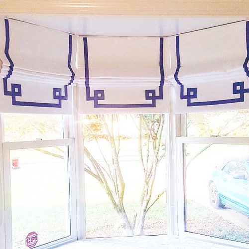 Custom Flat Banded Roman Shade With Greek Key Banding | Etsy