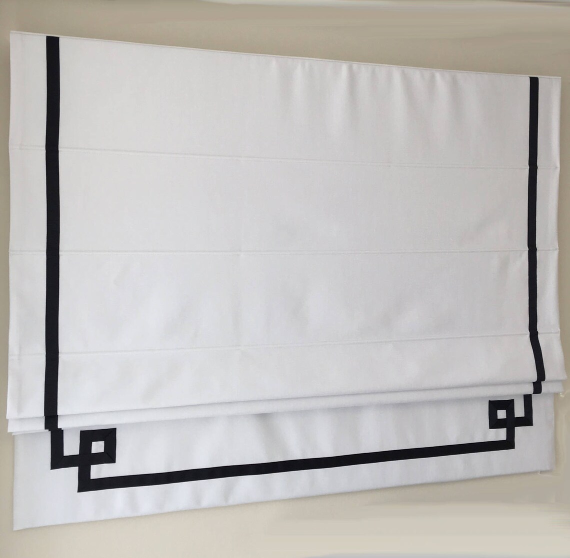 Flat Roman Shade White Shade With Greek Key Design Roman - Etsy