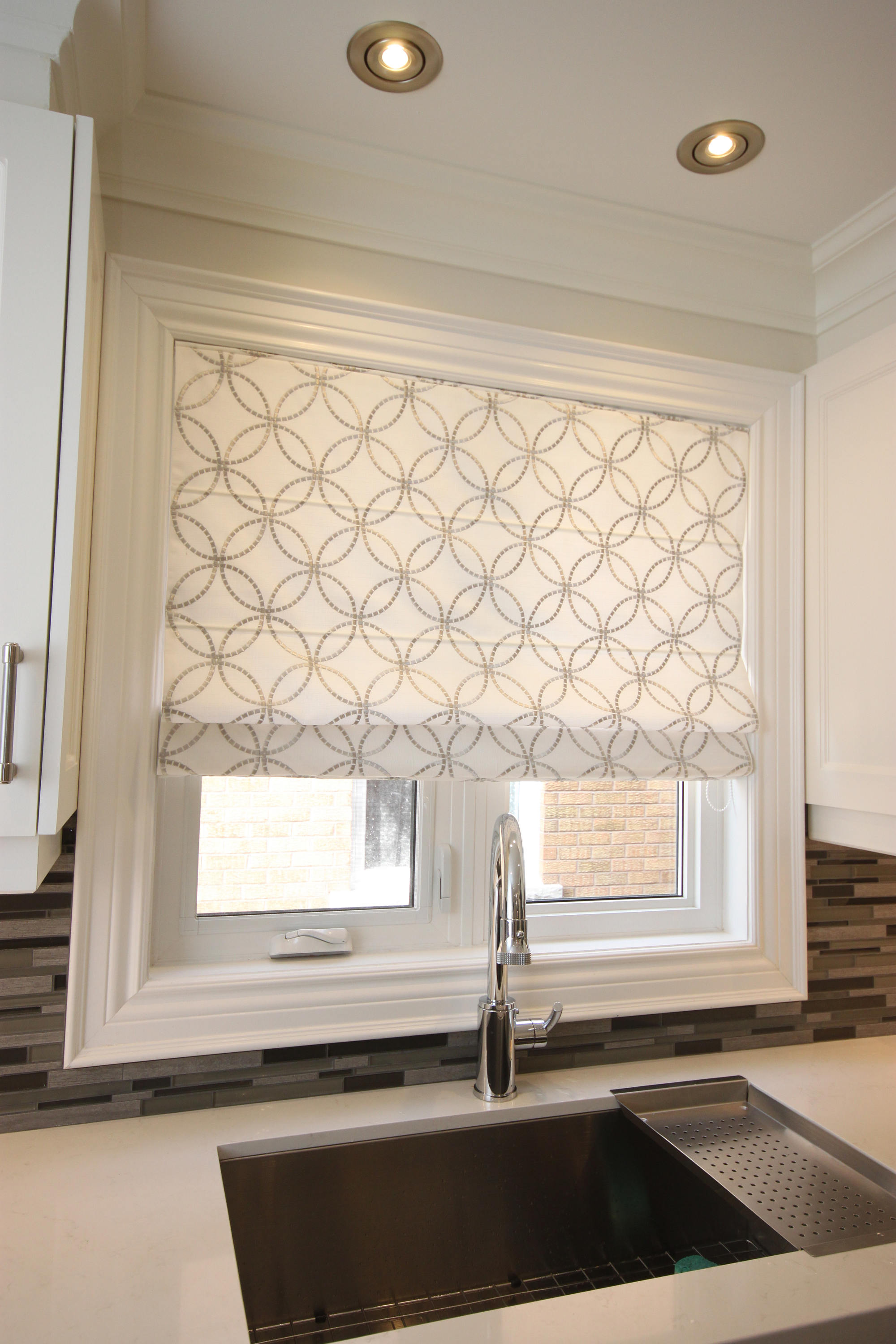 Custom Flat Roman Shade, Metric Silver Geometric Embroidery, Linen ...