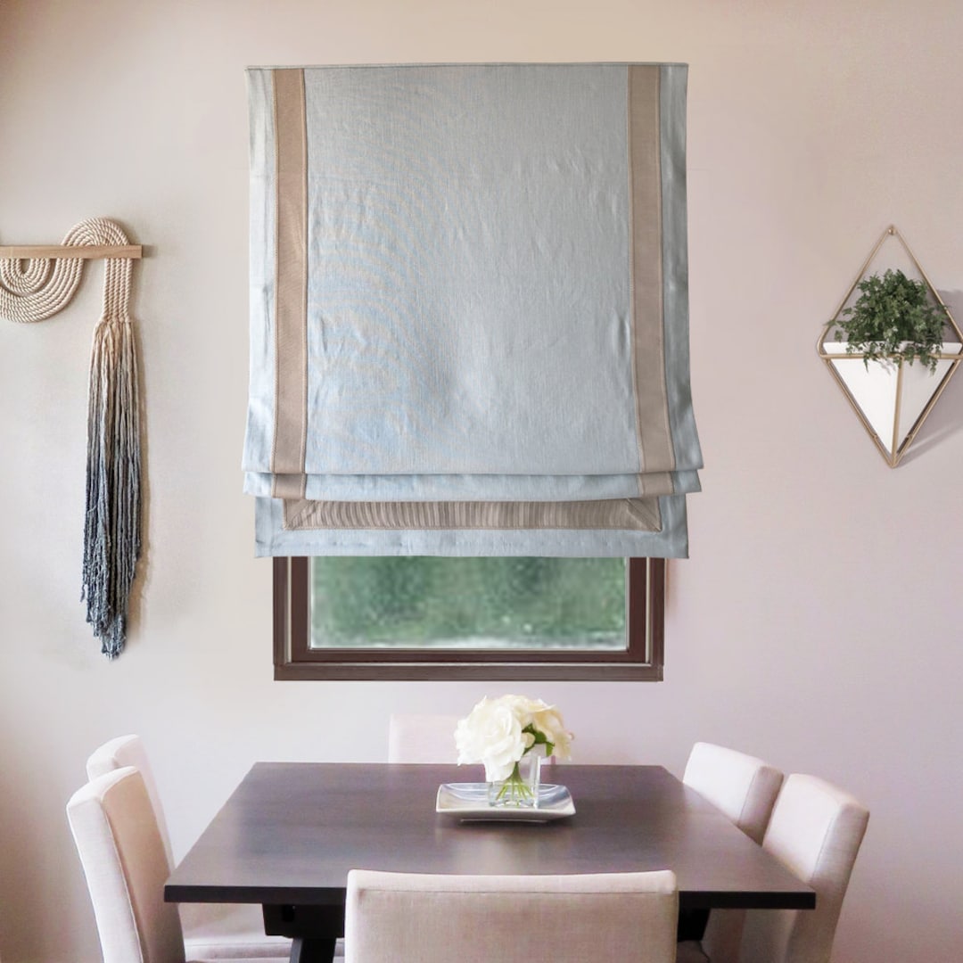 Relaxed Roman Shade, Regatta Tear Drop With Heart Taupe Trim, Custom ...