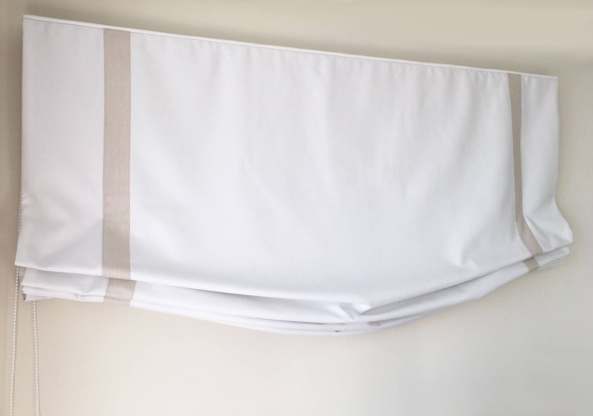 Linen Tuscany Oyster Roman Shade With Border, Custom Window Treatment ...