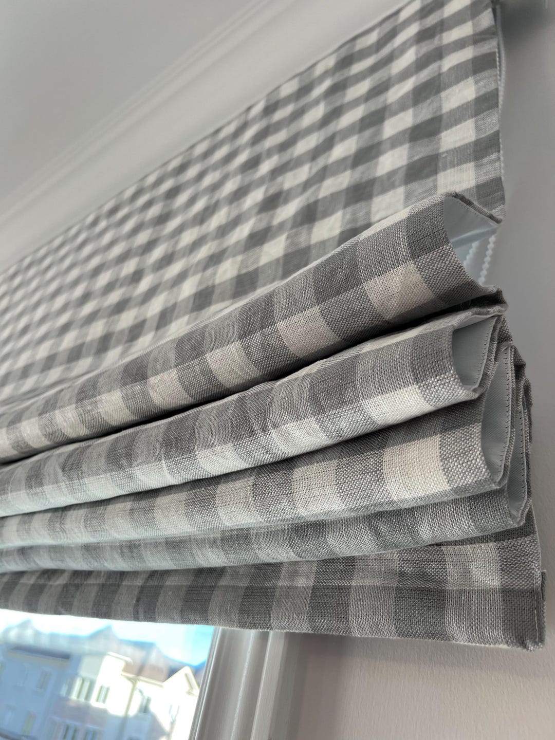 SWEDISH LINEN CHECK, Relaxed Shades With Cordless Mechanism, Linen ...
