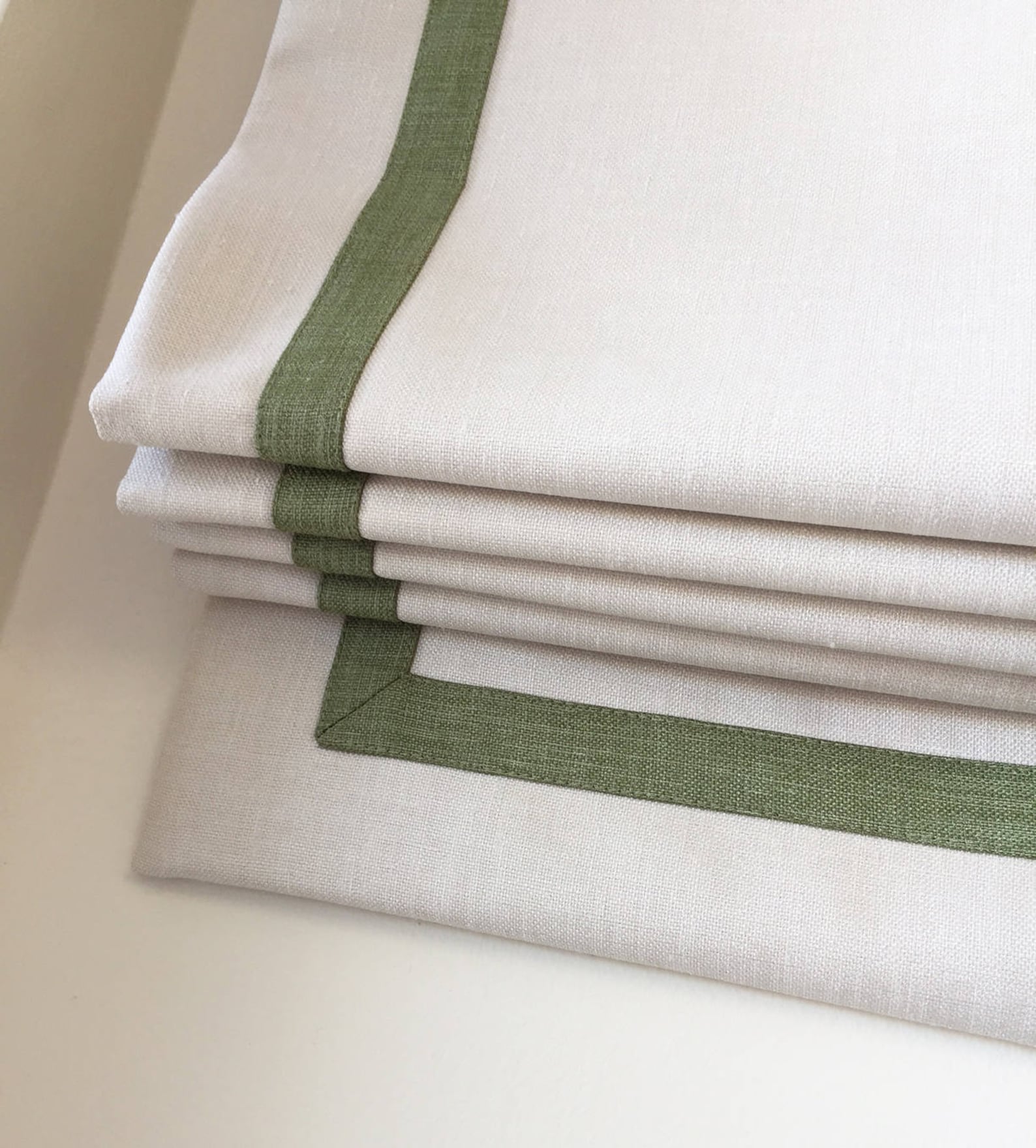 Relaxed Roman Shade, Cream Linen With Pine Border, Custom Window ...