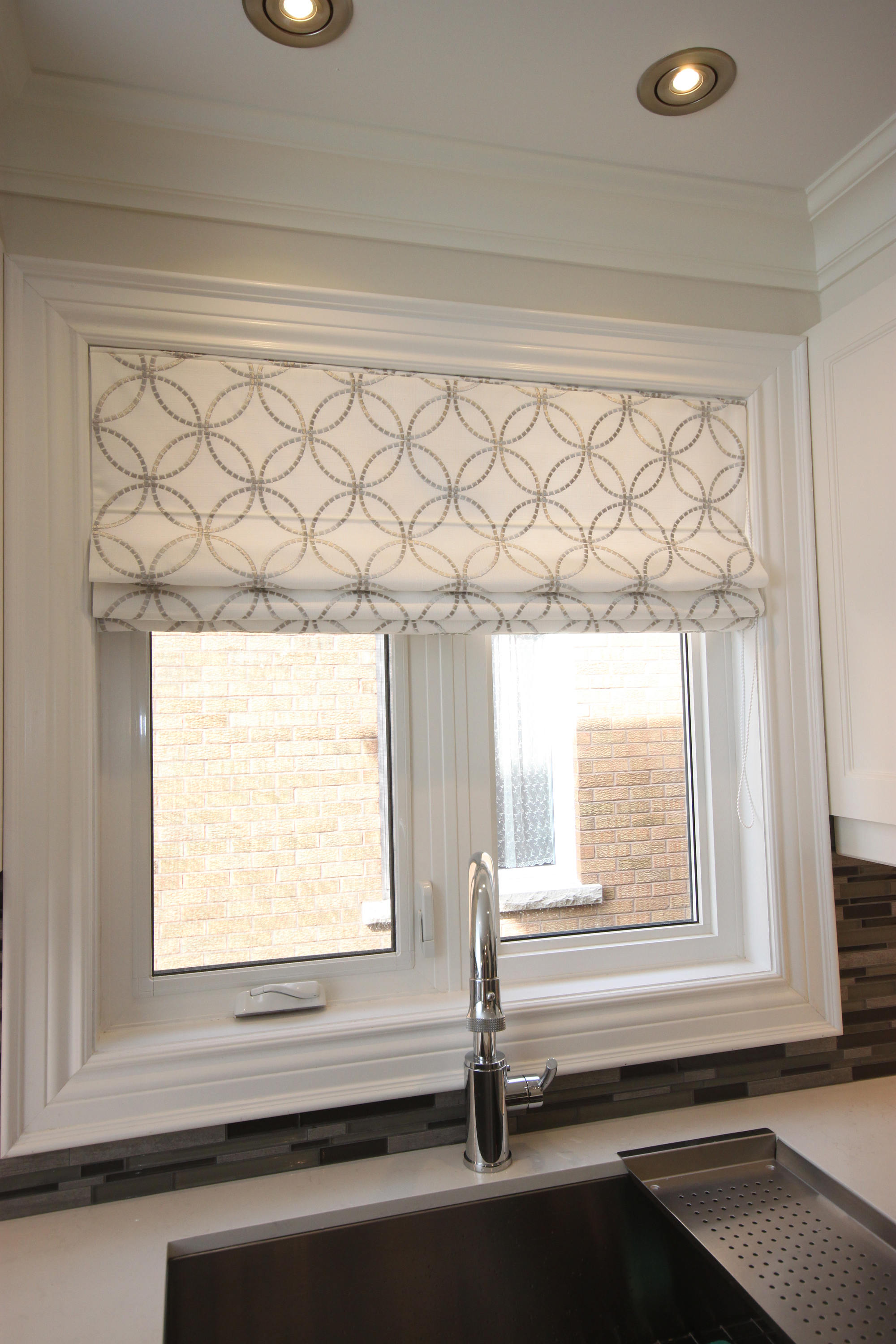 Custom Flat Roman Shade, Metric Silver Geometric Embroidery, Linen ...