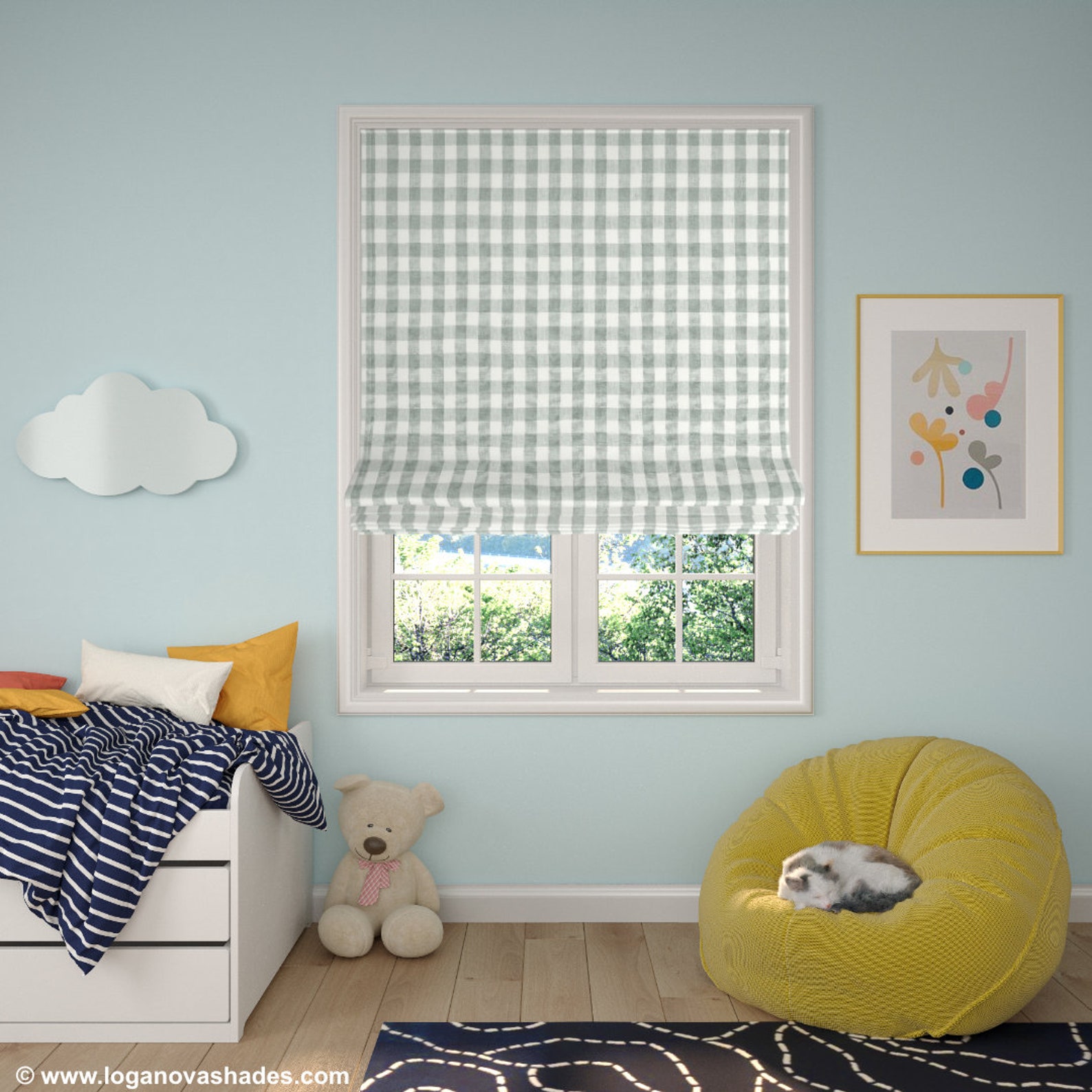 SWEDISH LINEN CHECK, Relaxed Shades With Cordless Mechanism, Linen ...