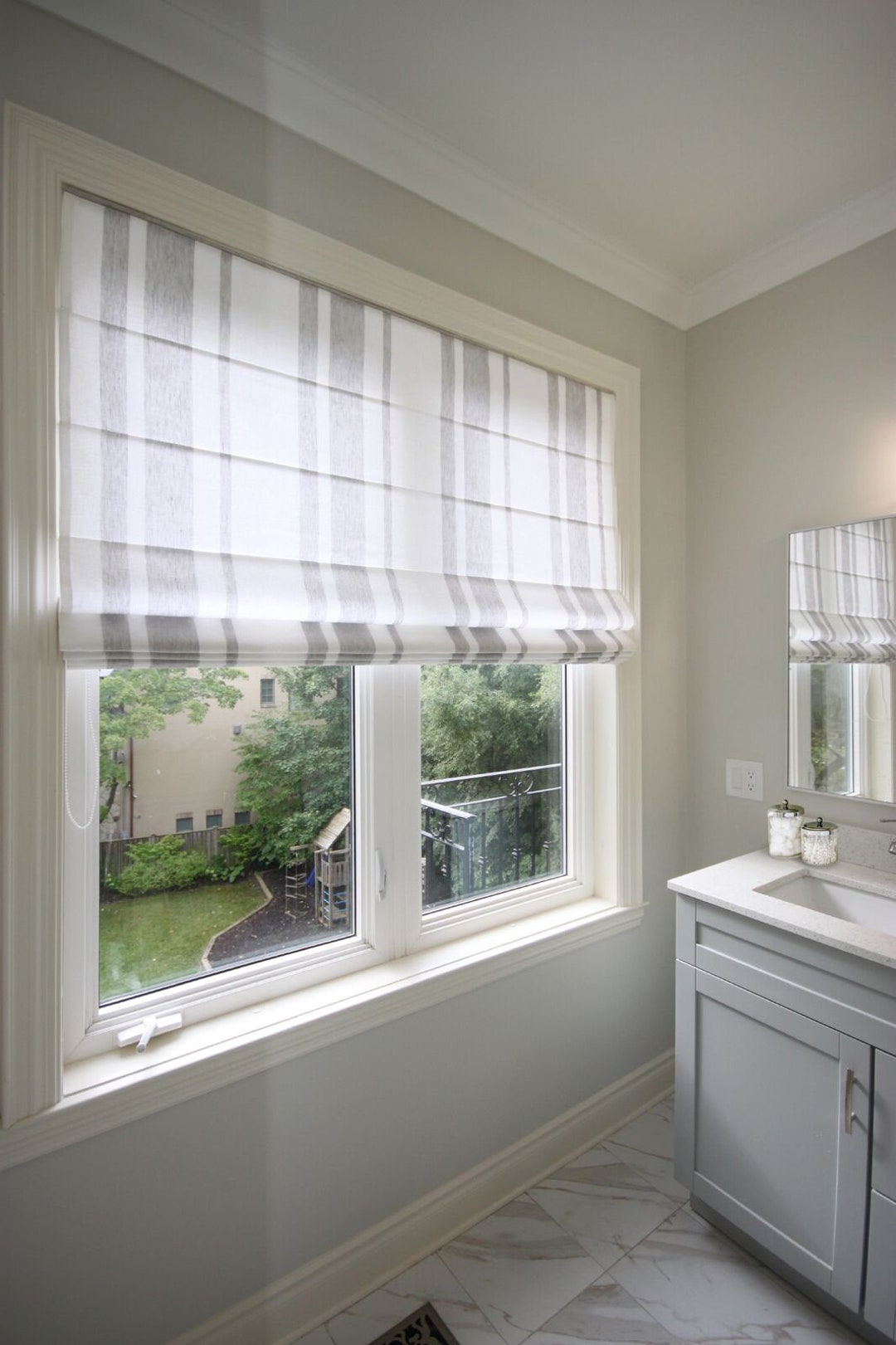 Cordless Roman Shades, Gothic Stripe Grey 100% Linen, Roman Shades for ...