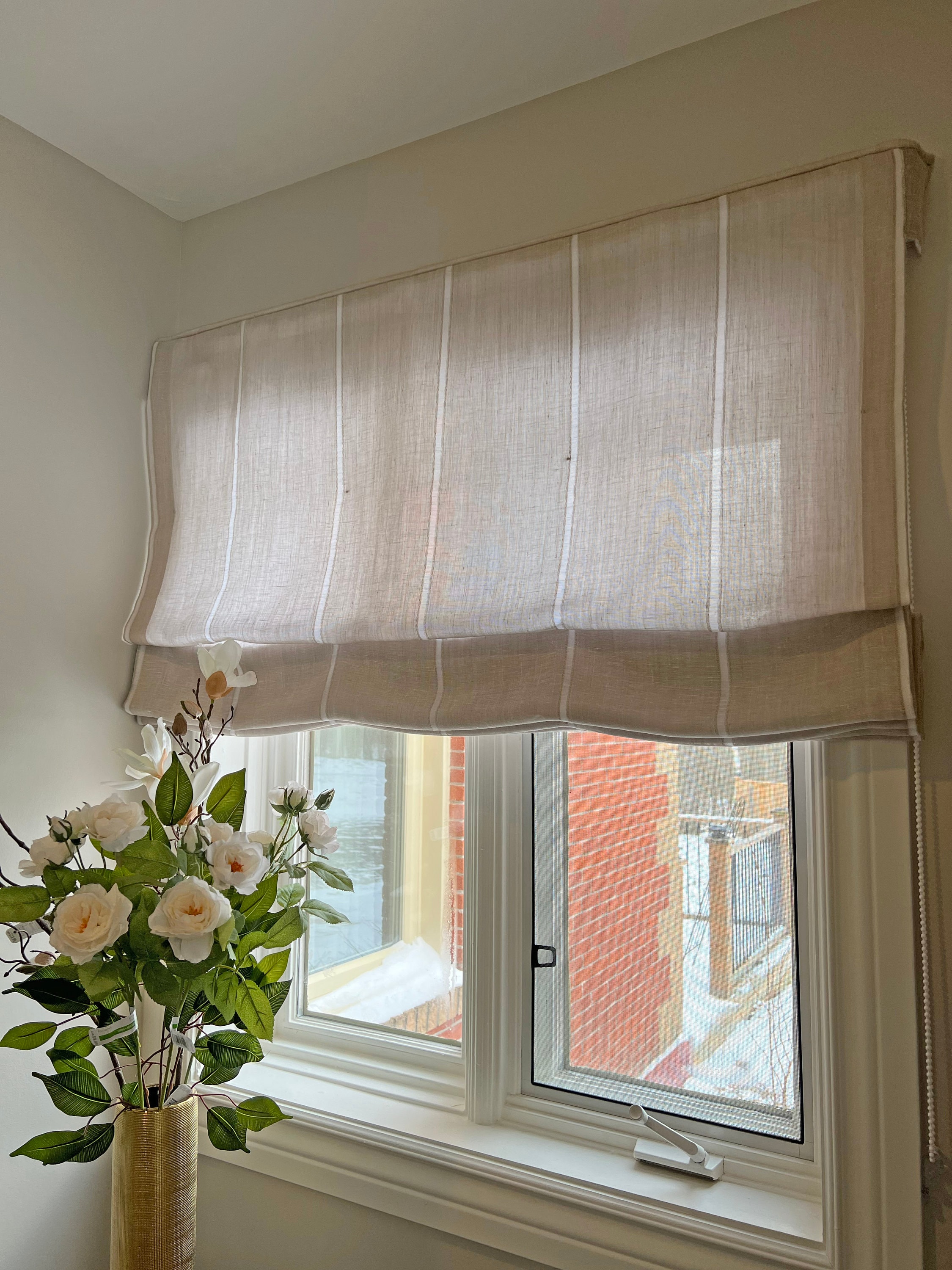 Linen Roman Shades, Sorrento Sand With Chain Mechanism, Italian 100% ...