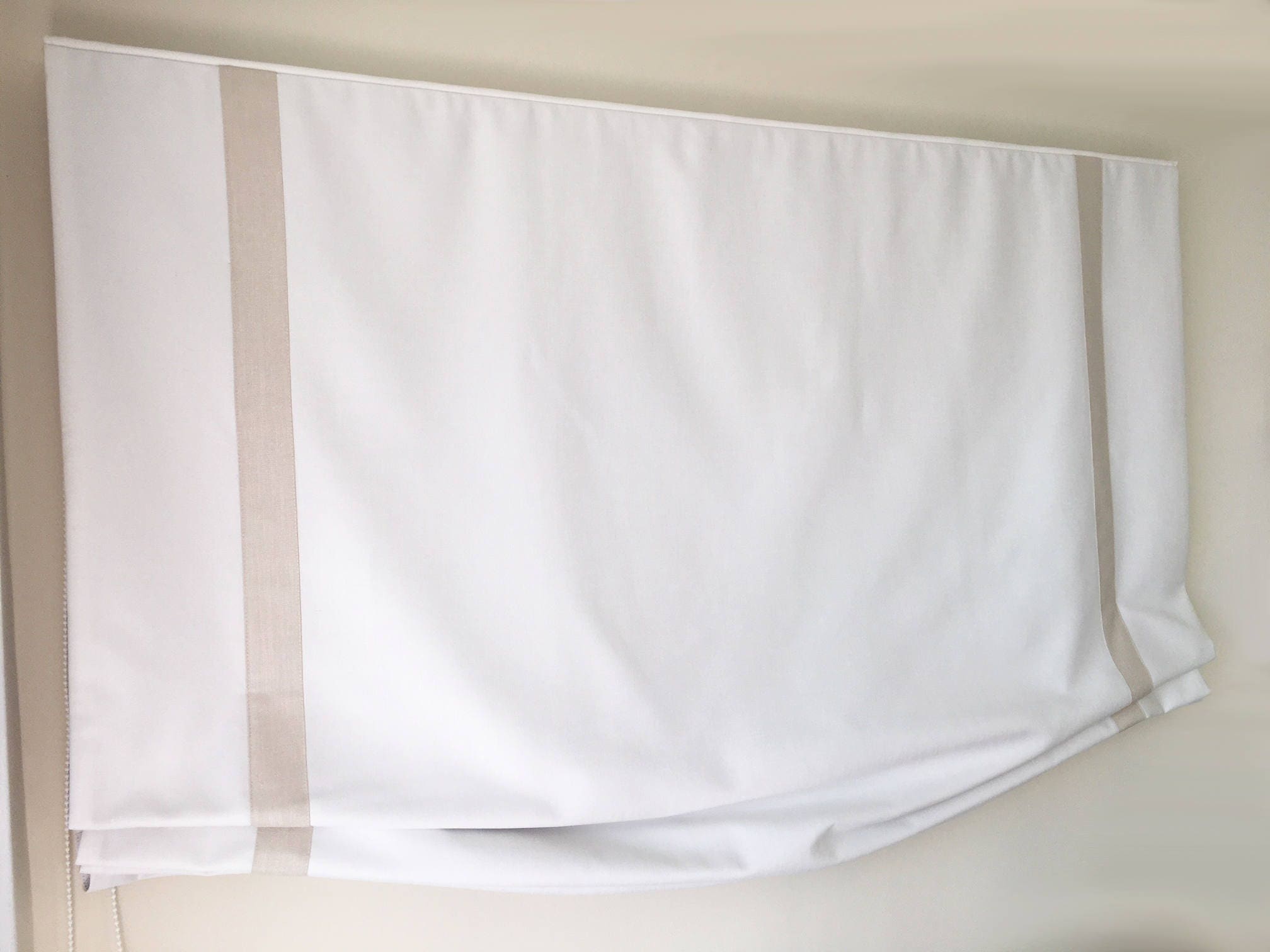 Linen Tuscany Oyster Roman Shade With Border, Custom Window Treatment ...
