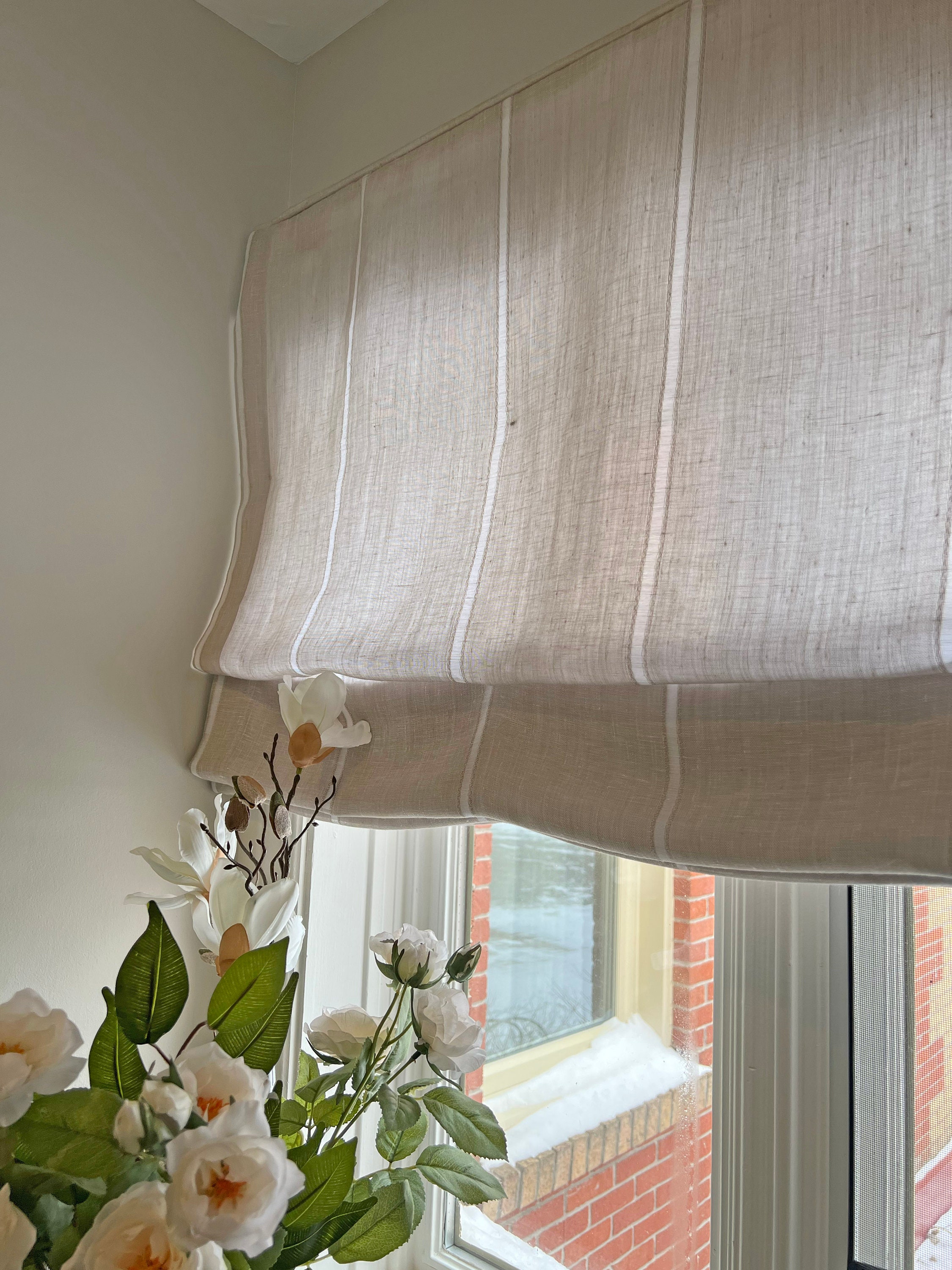 Linen Roman Shades, Sorrento Sand With Chain Mechanism, Italian 100% ...