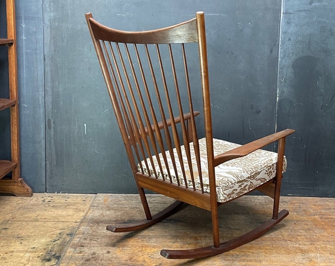 Vintage Mid-century Selig High Back Teak or Walnut Spindle Rocking ...