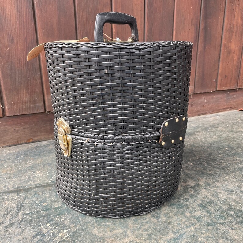Vintage 1960s Tall Locking Hat Box Woven Vinyl Trunk - Etsy
