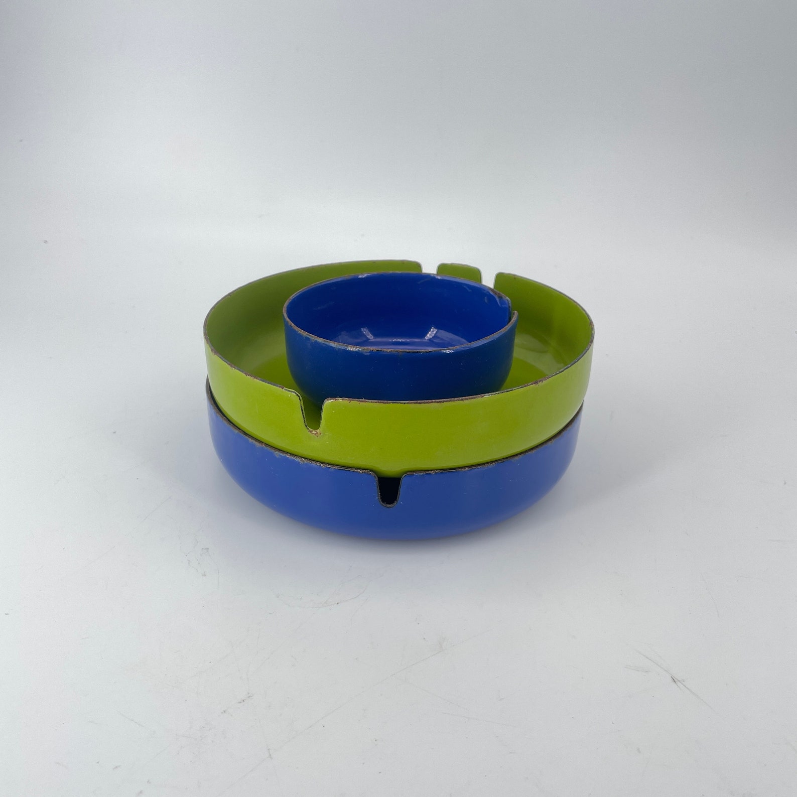 Vintage 1960s Japanese Enameled Ashtray Set 3 Green Blue Japan - Etsy