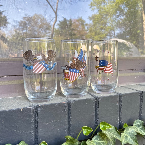 Vintage Glass With Eagle USA Federal Flag American Revolution | Etsy
