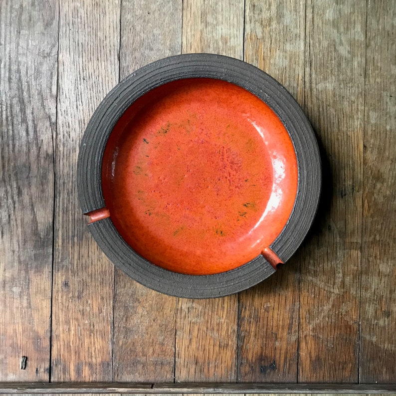 Japanese Studio Pottery Orange Glazed Terracotta Sun Bowl Ashtray Dish ...
