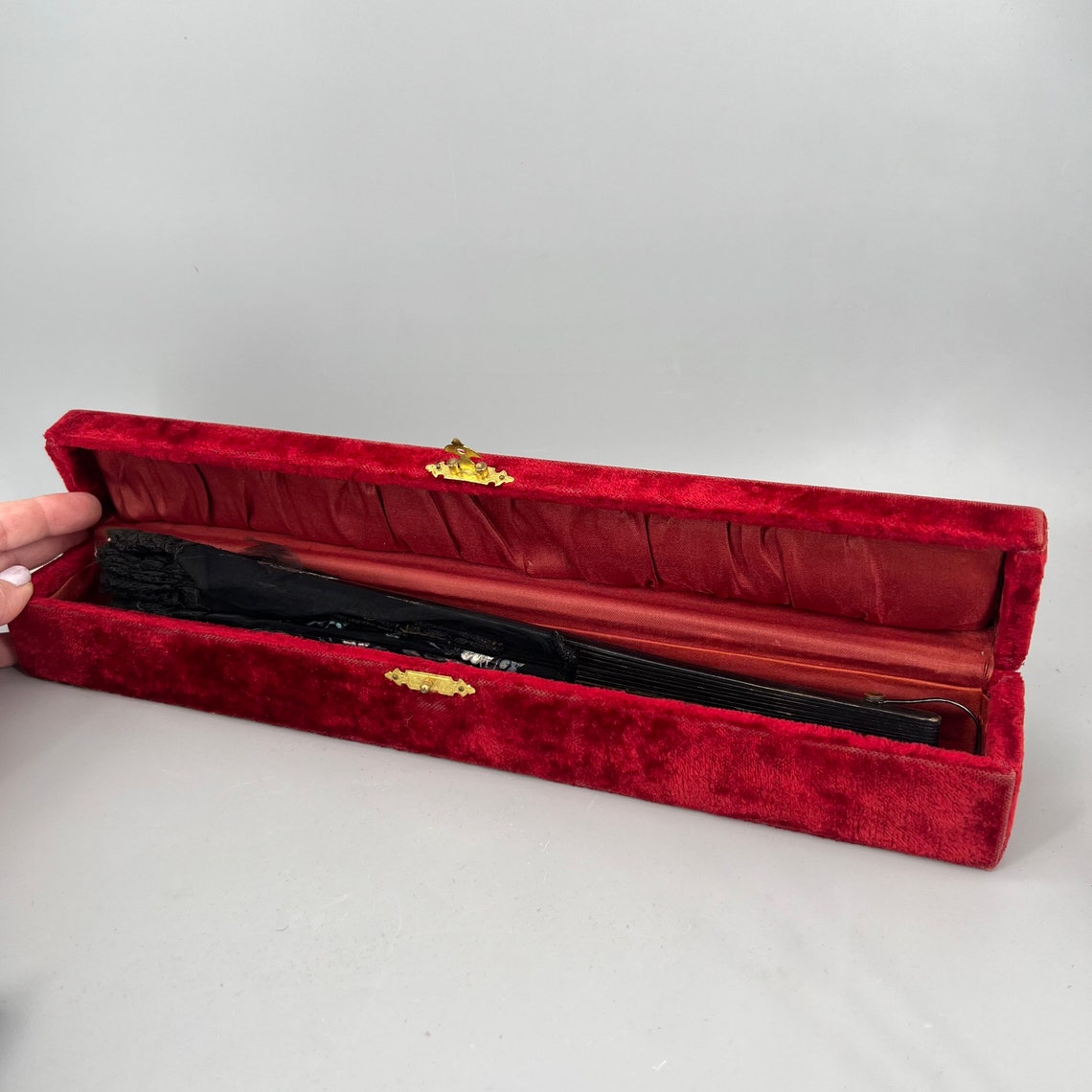 Victorian Fan & Velvet Box Hand Painted Lace Antique - Etsy