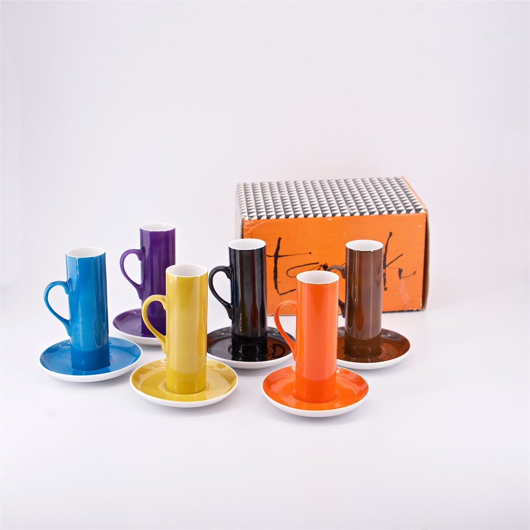 1960s La Gardo Tacket Rainbow Espresso Demitasse Porcelain Cups Mugs ...