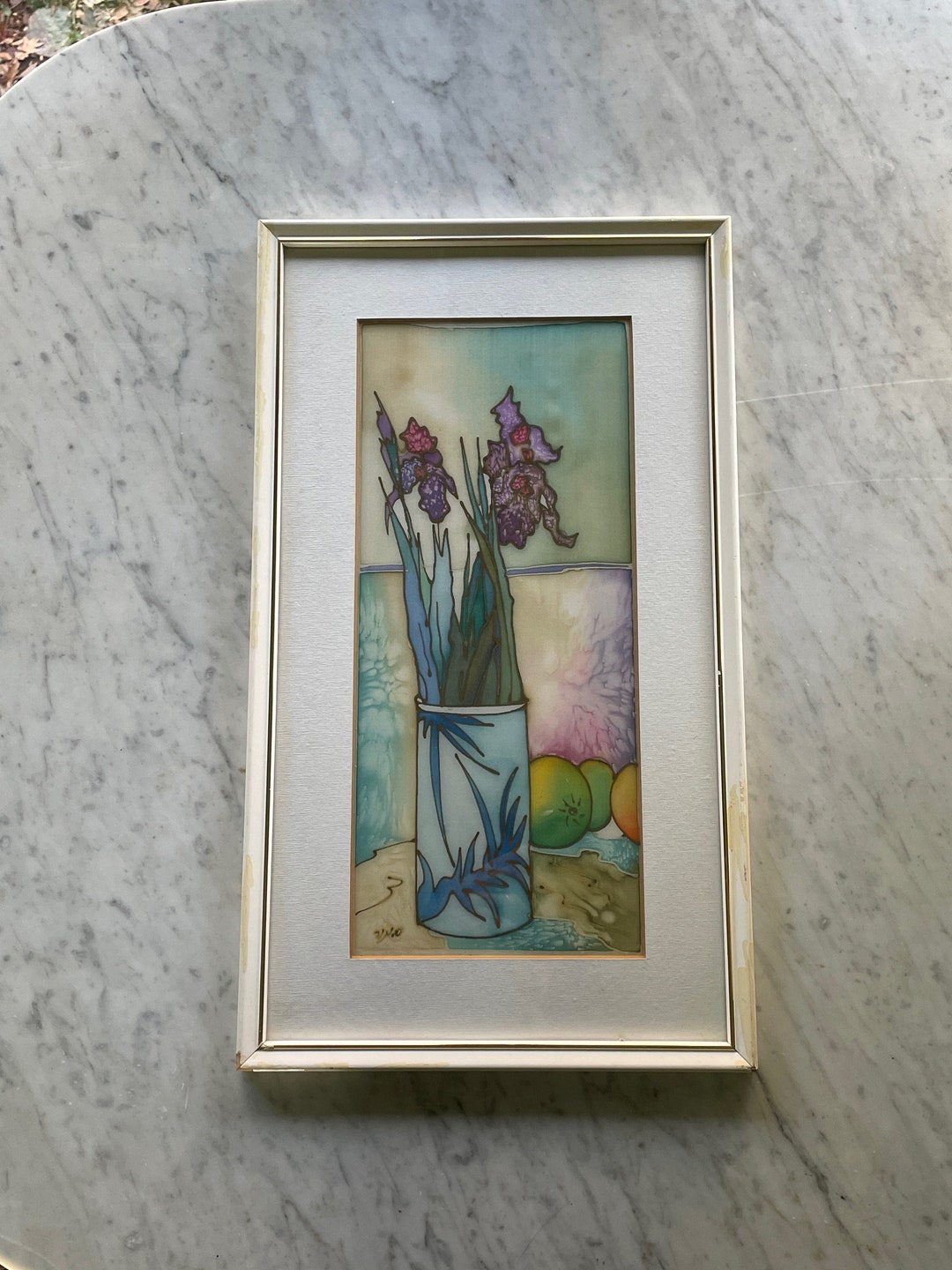 Vintage Beautiful Batik or Scarf Framed Signed Artwork Mid-century ...
