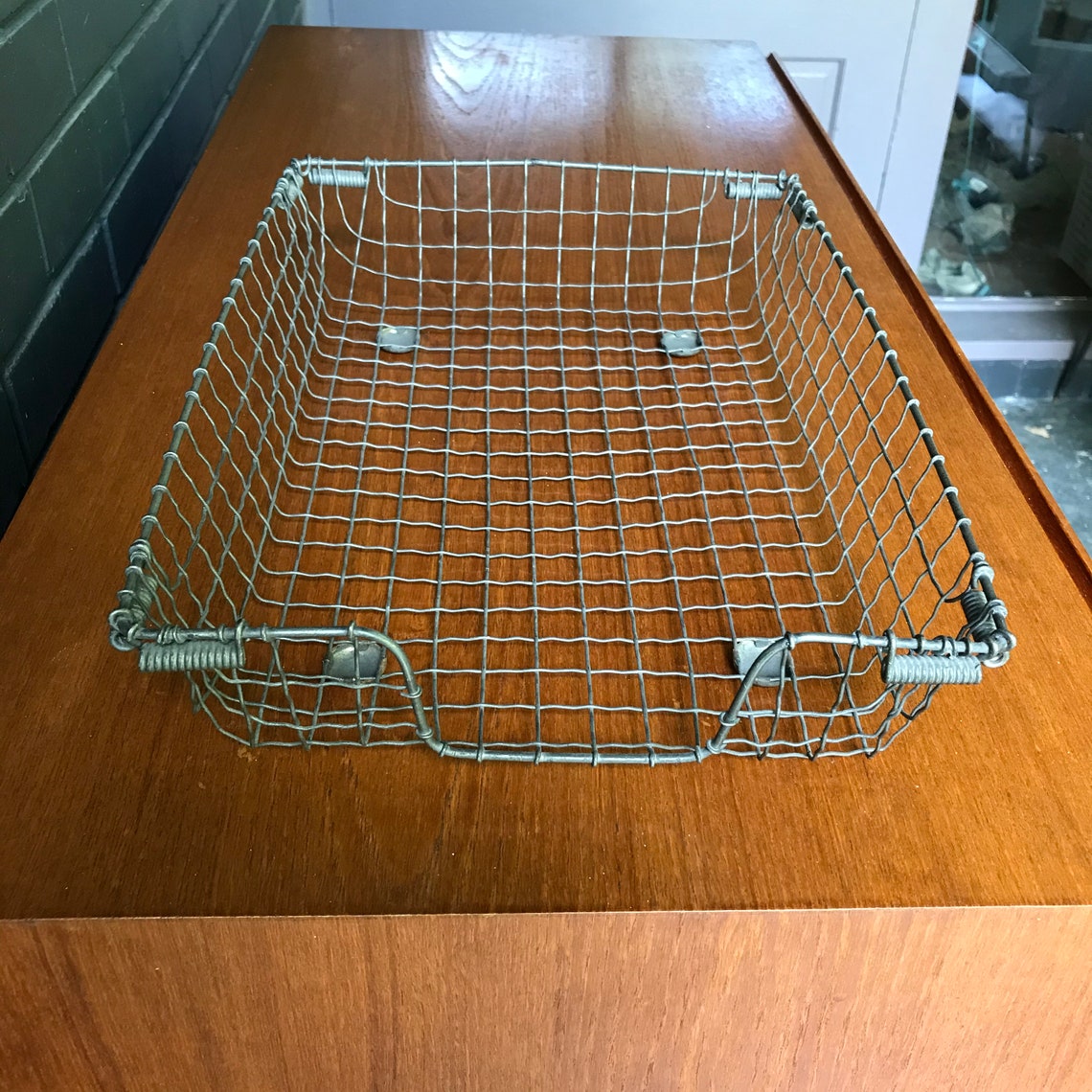 Antique Wire Office Paper Bin Pre-war Mid-century Rack Secretary Out in ...