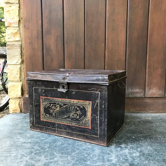 Black Gold Tin Bread Box Large Vintage Antique Metal Chest | Etsy