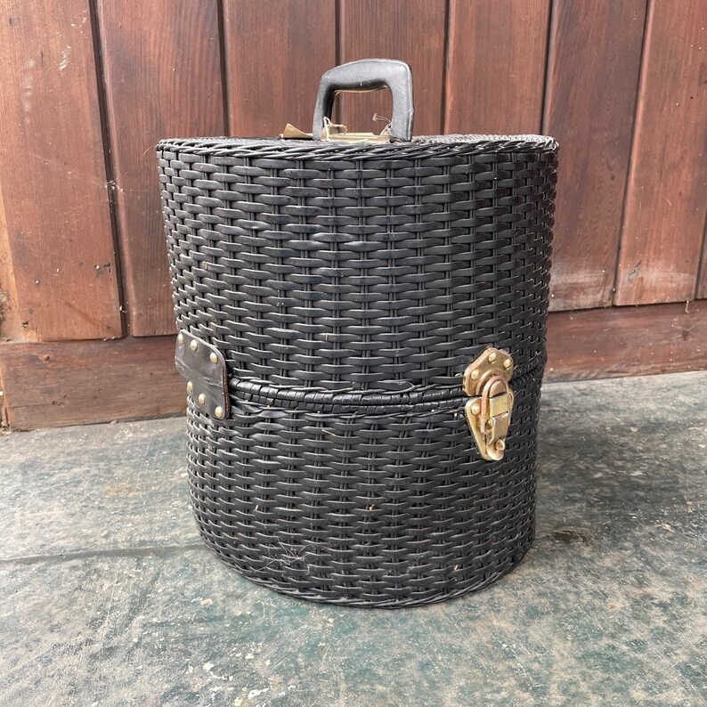 Vintage 1960s Tall Locking Hat Box Woven Vinyl Trunk - Etsy