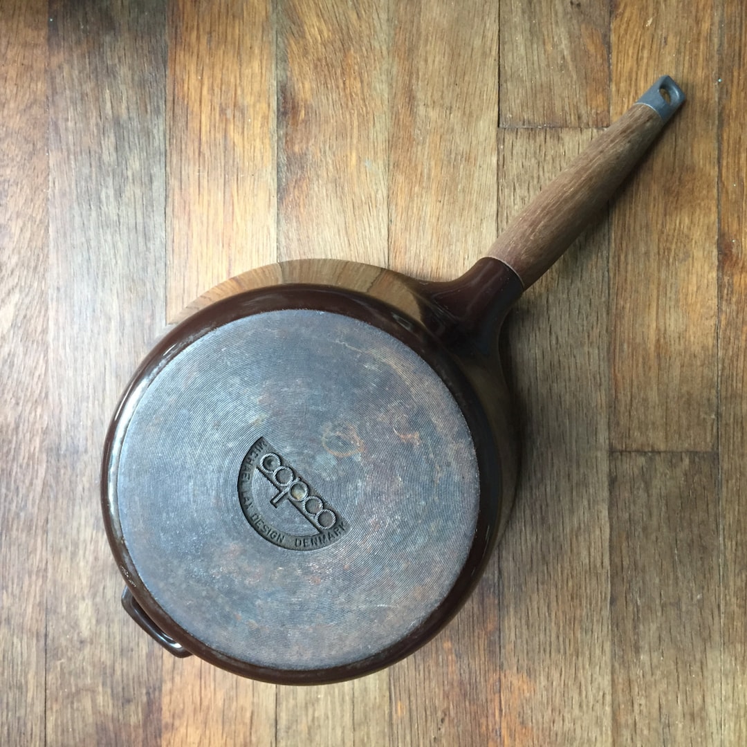 Vtg Michael Lax Danish Copco Pot Chocolate Brown Enamelware Cast Iron ...