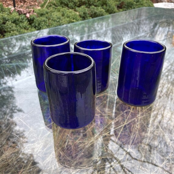 1980s Vintage Blue Tumblers Art Glass Hand Crafted Mouth Blown | Etsy