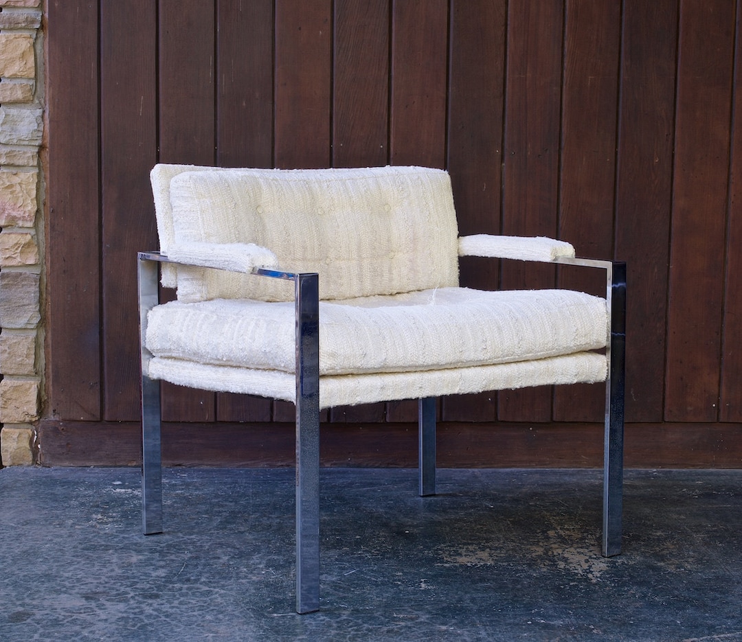 White Fluffy Chair Knubby Fabric Lounge Lobby Low Slung Low - Etsy