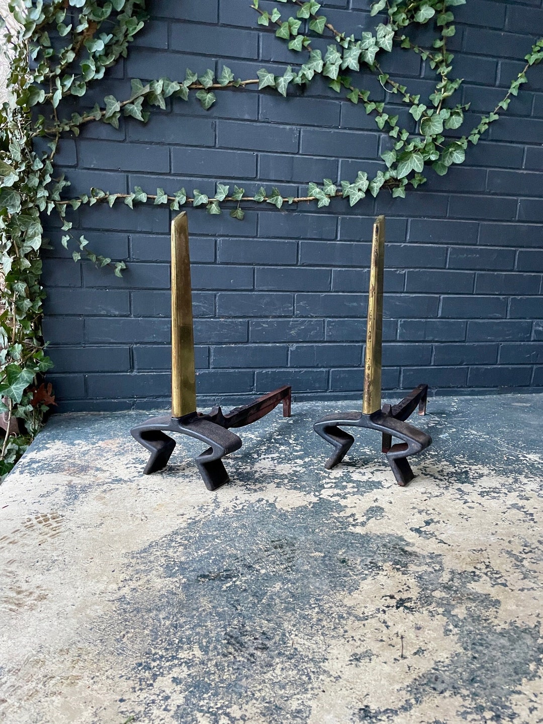 Donald Deskey Brass Blade Andirons Vintage Mid-century Bennett ...