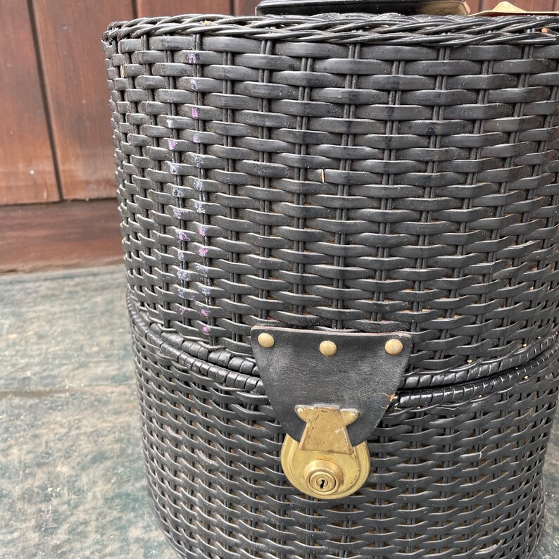 Vintage 1960s Tall Locking Hat Box Woven Vinyl Trunk - Etsy