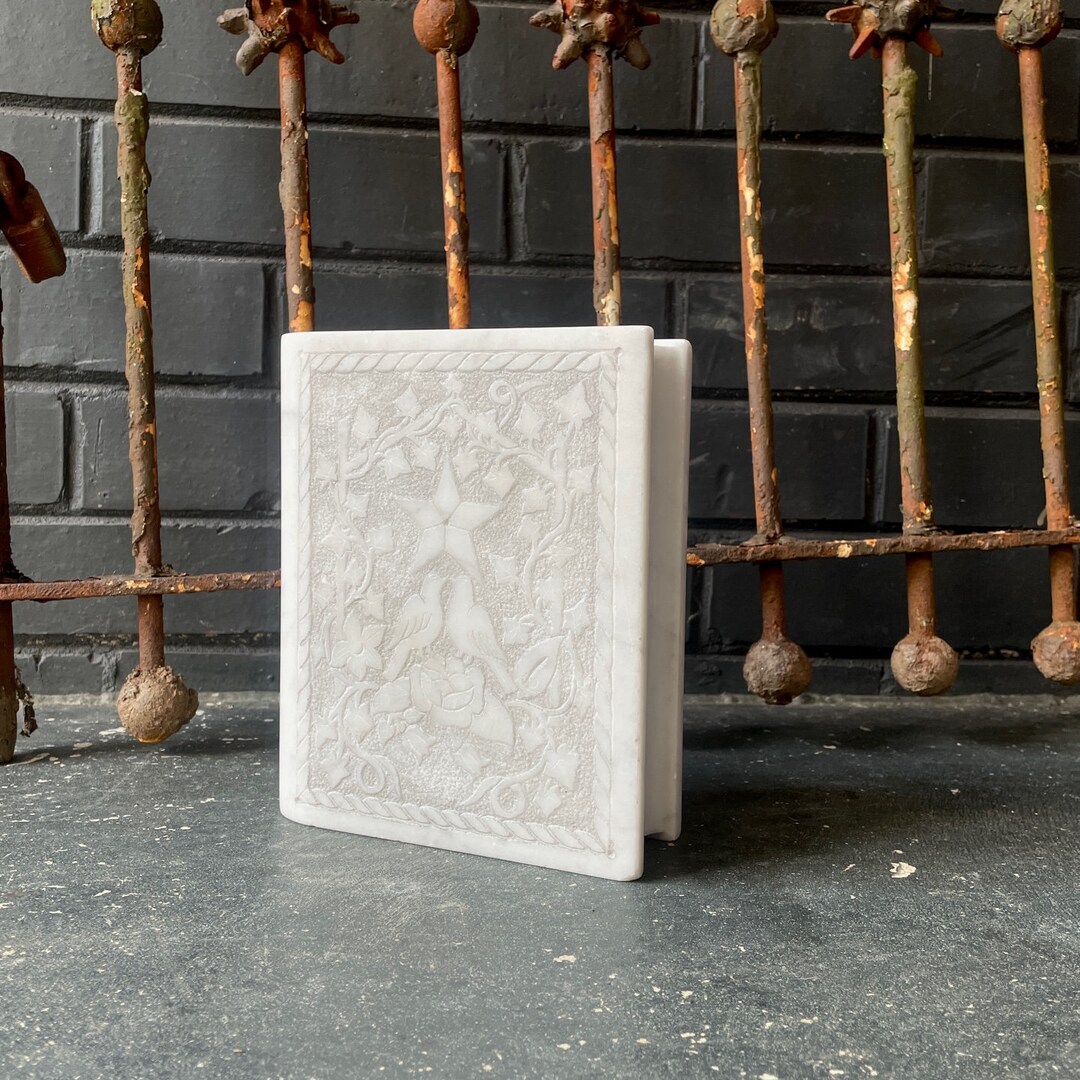 Antique Marble Book With Engraved Covers Birds Stars Door Stop Statue ...