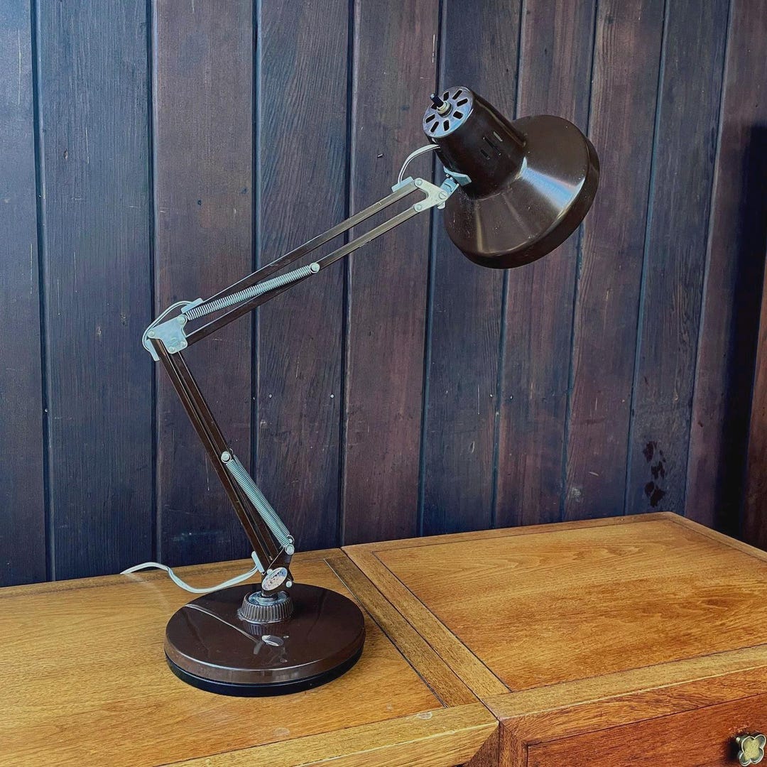 1970s Desk Task Lamp Vintage Mid-century Chocolate Brown Office Factory ...