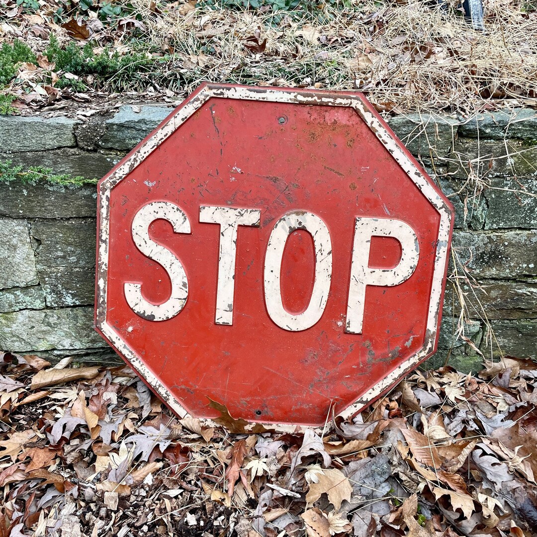 Vintage Embossed Red Stop Sign Mid-century Era - Etsy