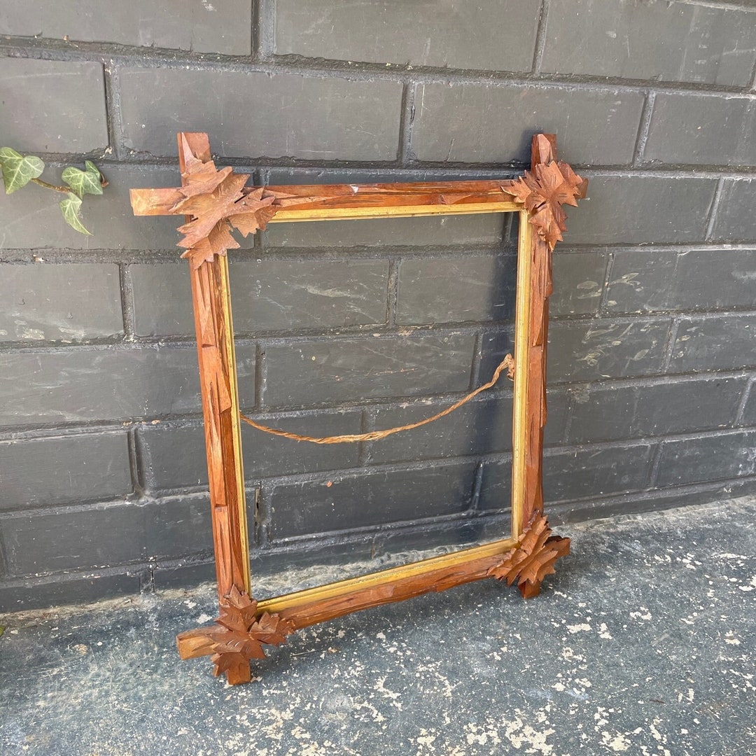 Oak Carved Picture Frame Twig and Leaf Tramp Art Homemade - Etsy