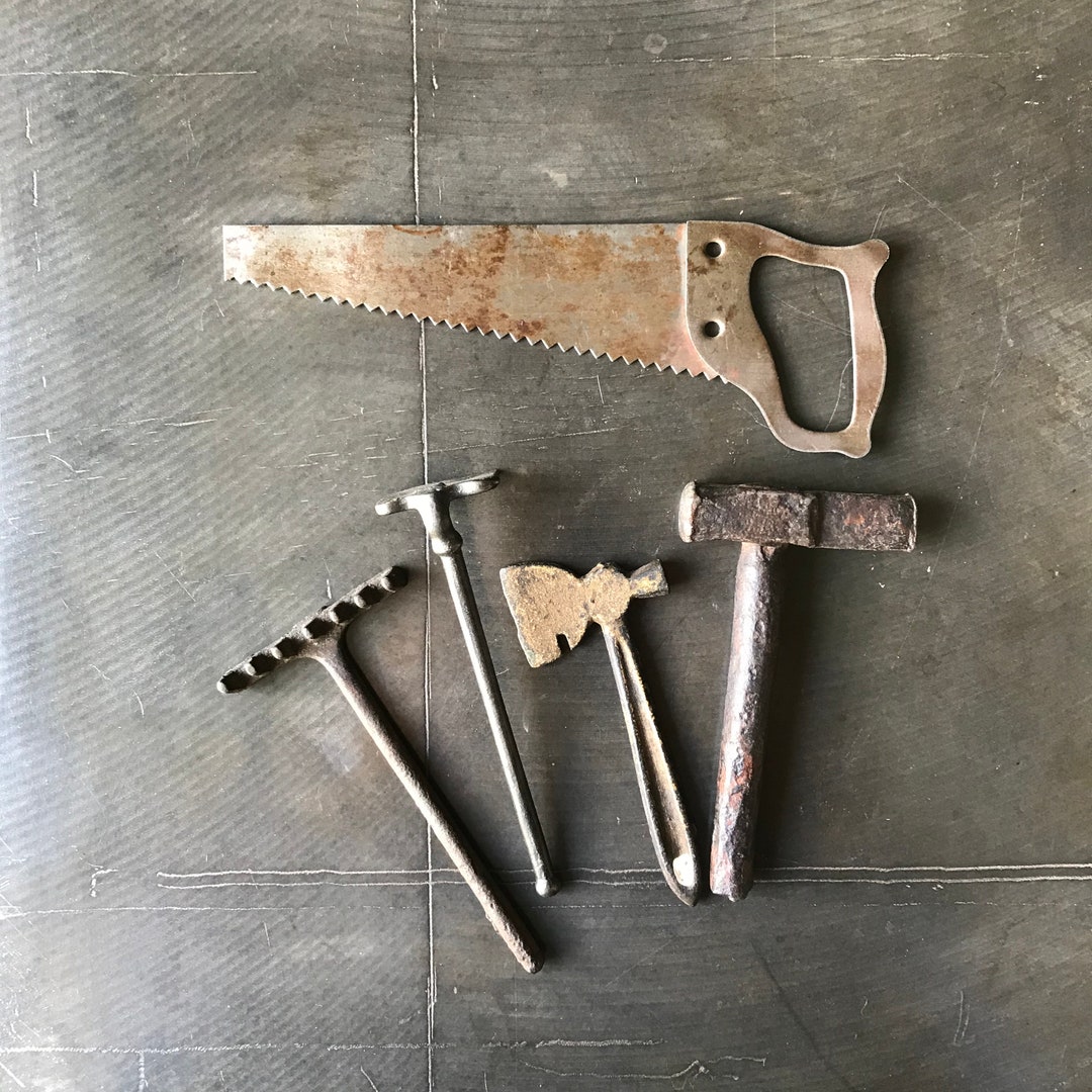 Vintage 1920s Minature Cast Iron Toy Tool Collection Antique Early 20th ...