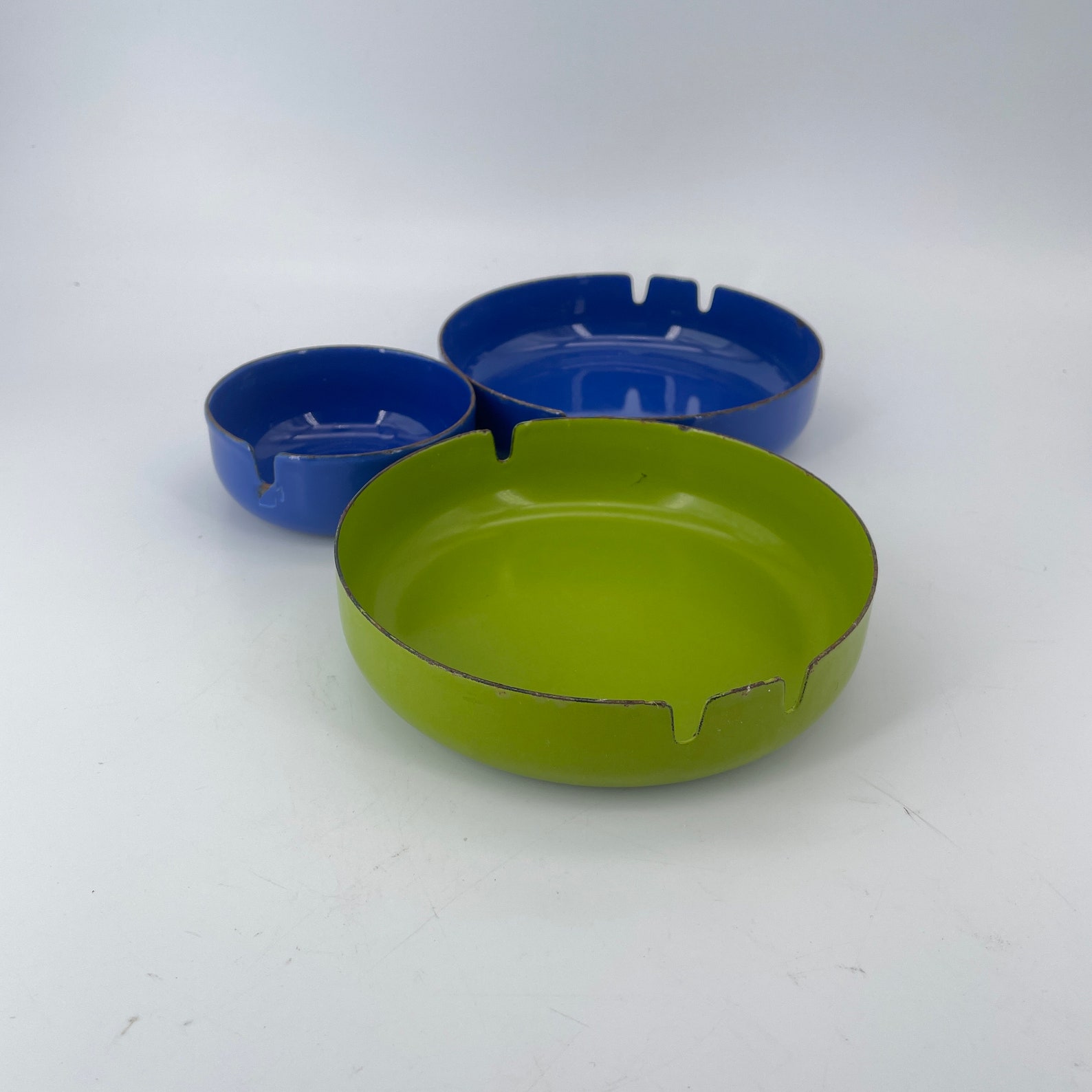 Vintage 1960s Japanese Enameled Ashtray Set 3 Green Blue Japan - Etsy