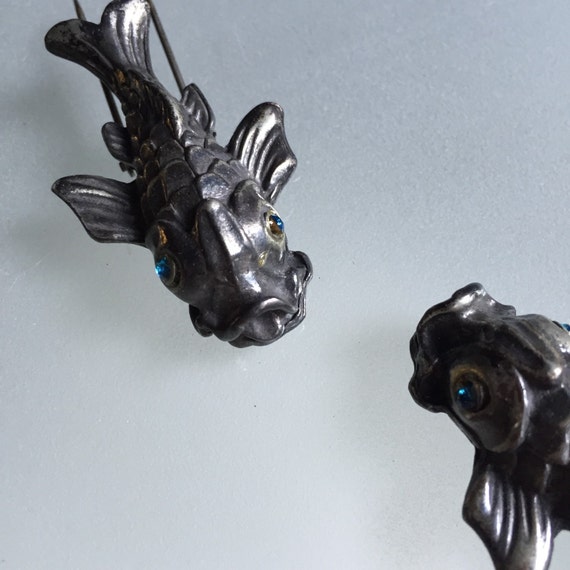 Art Deco Chinoiserie Koi Fish Coat Fur Clips - Gem