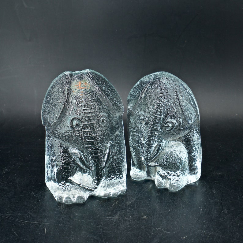 1970s Blenko Elephant Family Pop Mom Baby Crystal Glass Bookends ...