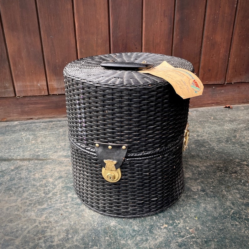 Vintage 1960s Tall Locking Hat Box Woven Vinyl Trunk - Etsy
