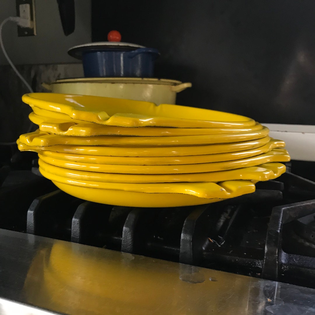 Yellow 1960s Vintage Japan Yellow Enamel Metal Plates Pans Serving ...