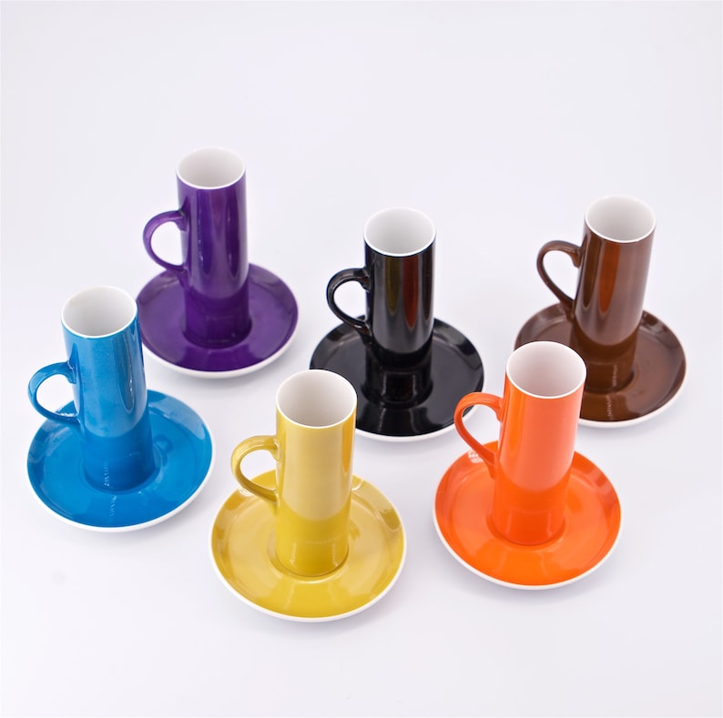 1960s La Gardo Tacket Rainbow Espresso Demitasse Porcelain Cups Mugs ...