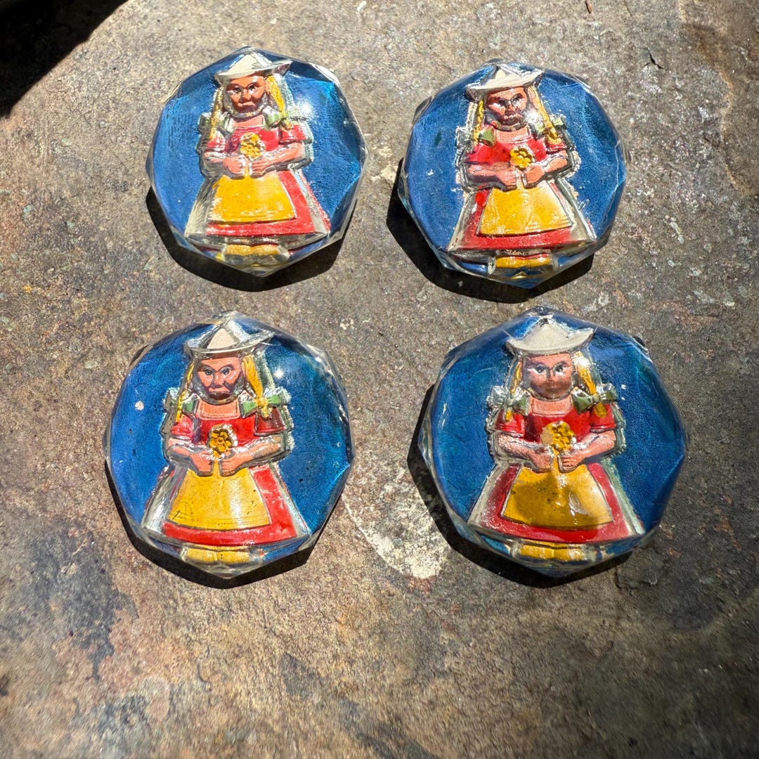 4 1930s Buttons Lady Reverse Painted Glass Two Parts Antique Vintage - Etsy