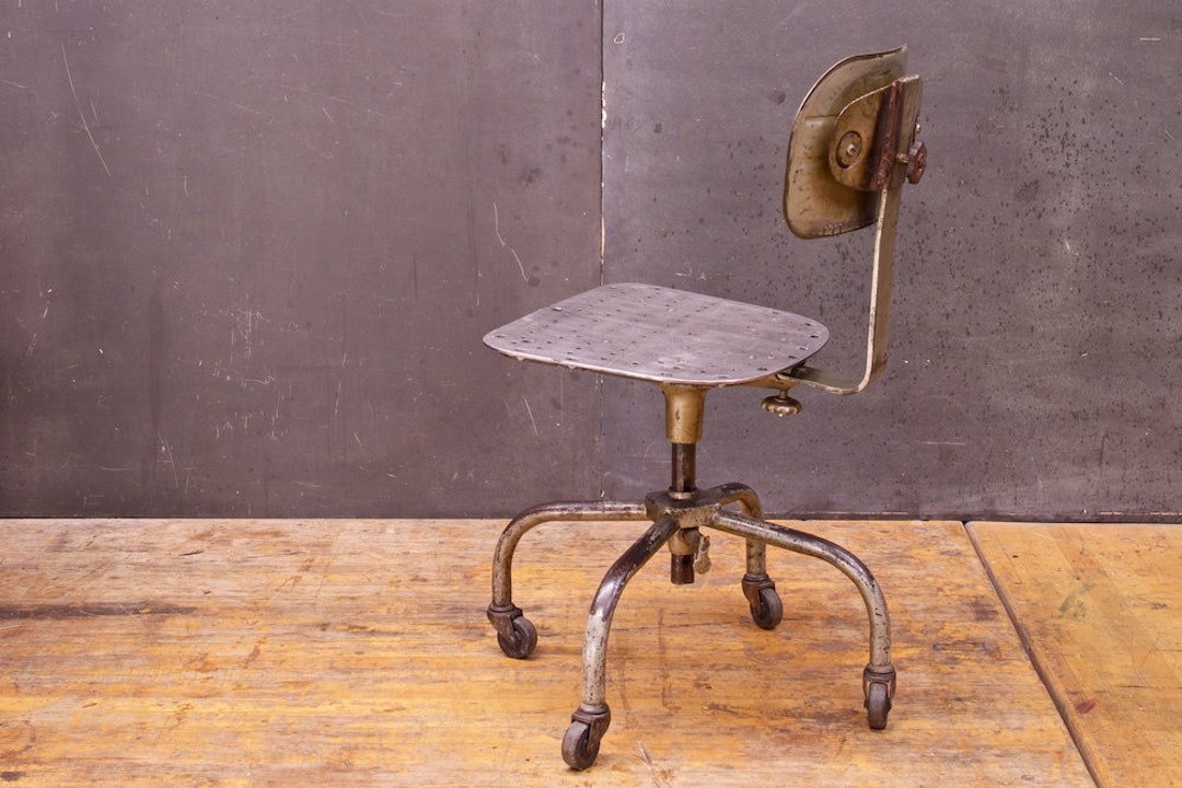 Vintage Industrial Office Desk Task Chair Metal Mid-century Rusty Gold ...