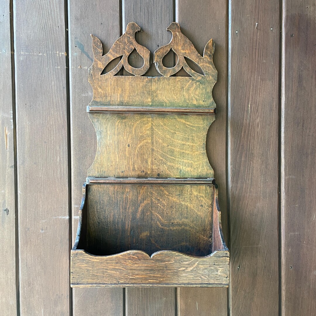 Antique Quartersawn Facing Doves Birds Oak Colonial Wooden Spoon Rack ...