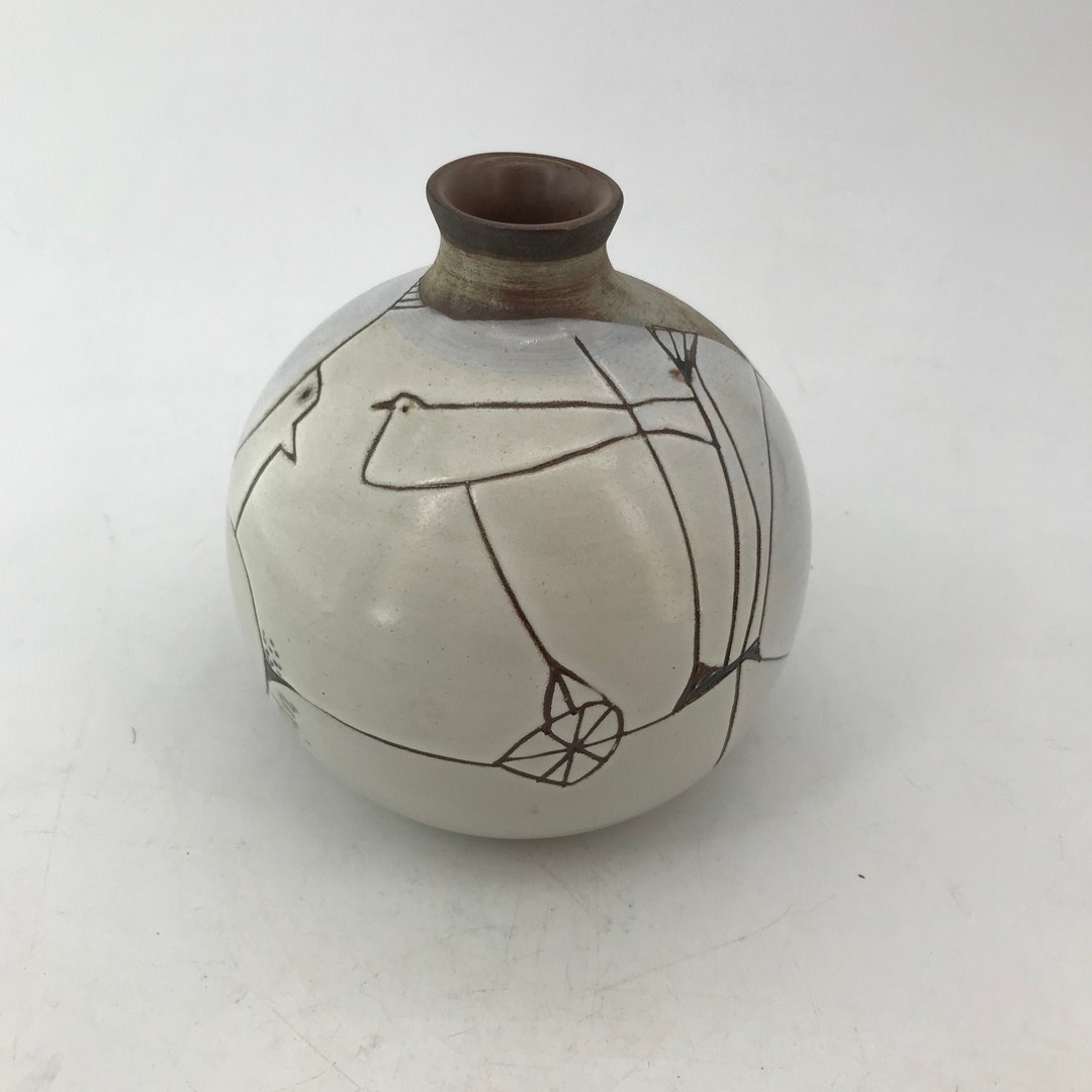 Susana Espinosa Pottery Bird Vase Sgraffito Signed Puerto Rico - Etsy