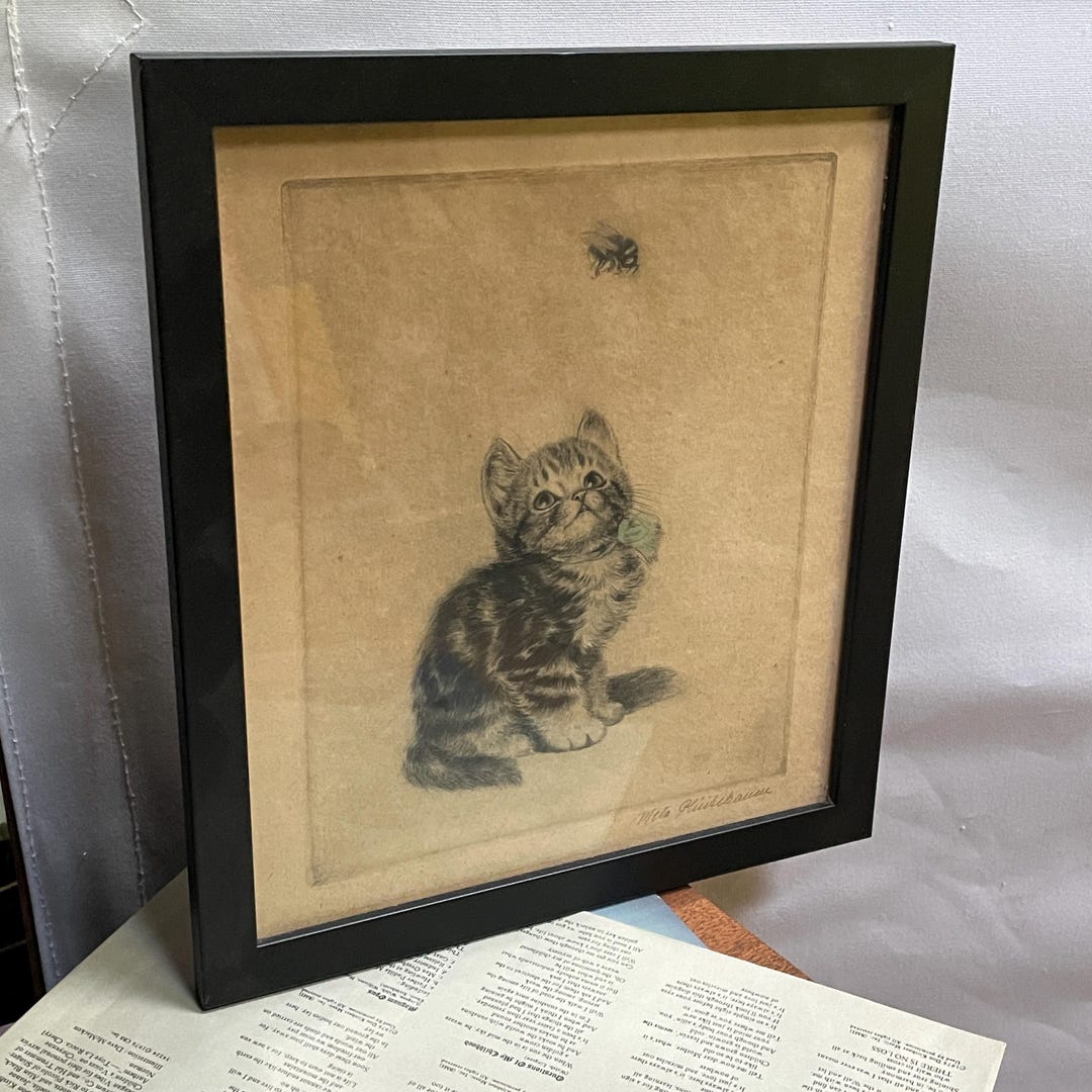 1930s Meta Pluckebaum Germany Kitten Etching Vintage Antique Signed ...