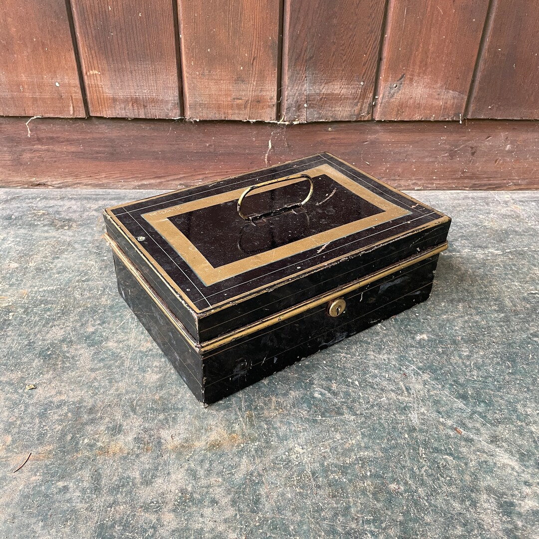 Antique Lock Box Money Carry Safe Vintage Pinstripe Dillinger Cash ...
