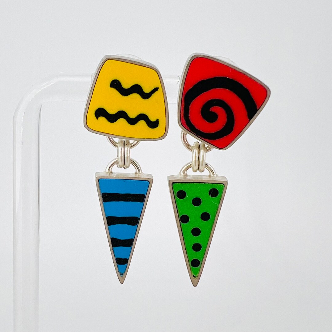 Susan Dyer Sterling Silver & Polymer Earrings Contemporary Vintage - Etsy