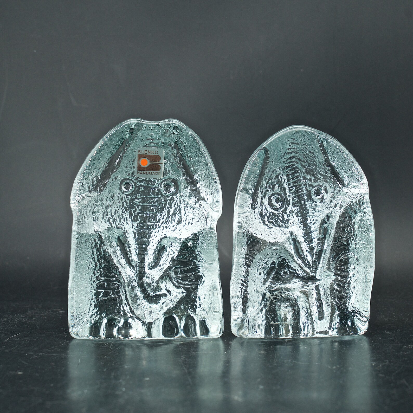 1970s Blenko Elephant Family Pop Mom Baby Crystal Glass Bookends ...